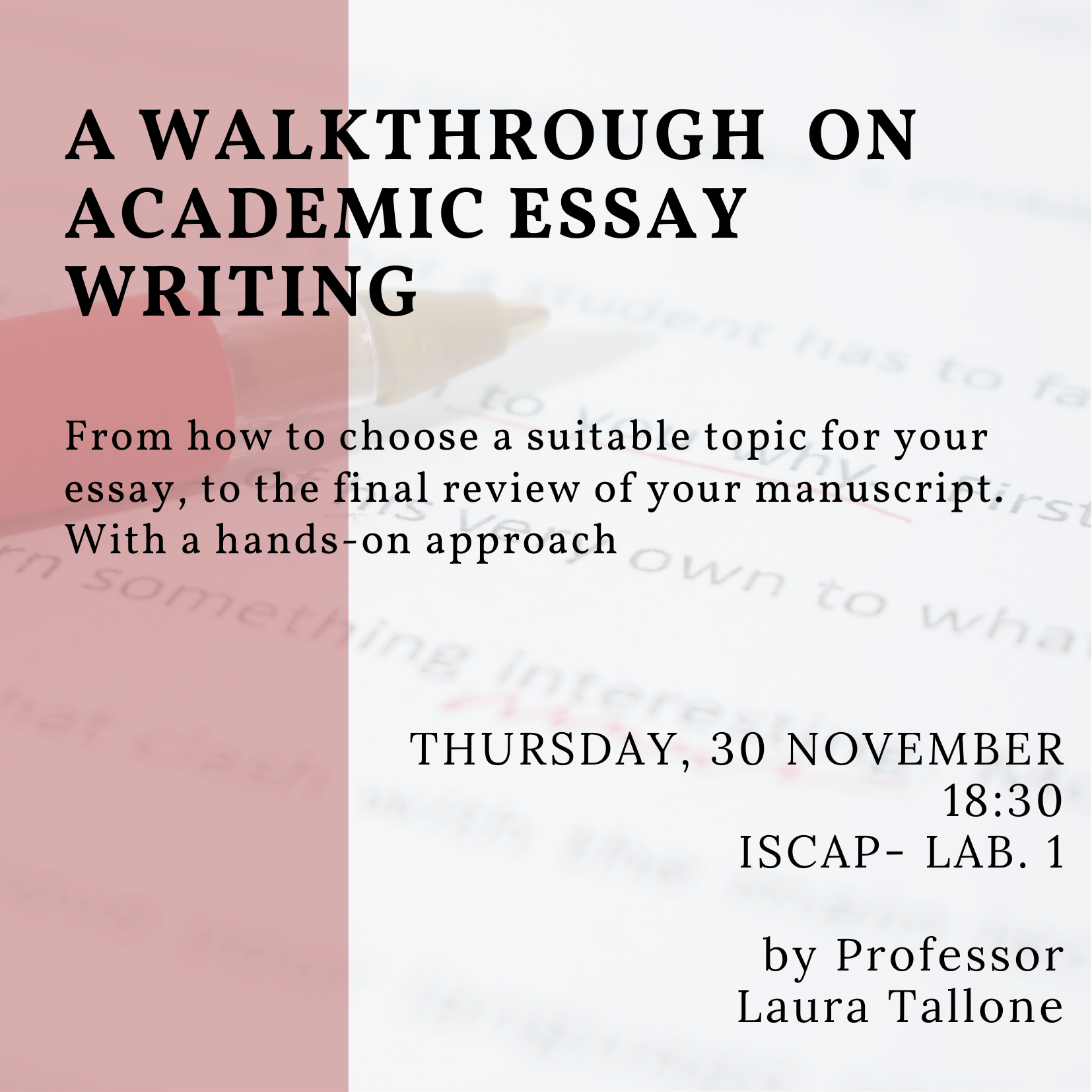 Workshop "A walkthrough on academic essay writing" | 30 November | CEI ...